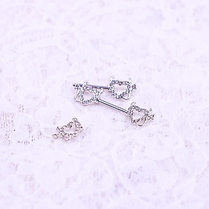 BODY16G CZCZ 2 Pairs 14G Heart Nipple Ring 316L Surgical Steel Nipple Barbell Demon Nipple Rings Body Piercing Jewelry CZ Inlay Nipple Piercing Retainer for Women Men