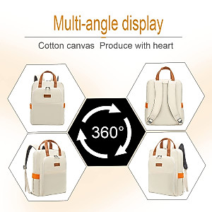 LEASOUL School Backpack Canvas Laptop Backpack 15.6 Inch Wide Open Casual for Women