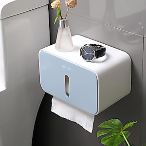 Outdoor Waterproof Toilet Paper Holder for Bathroom - Pet Proof Plastic TP Tissue Holder Dispenser Full Cover Adhesive Mounted for Small RV TP Roll