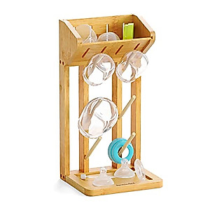 SpaceAid Bamboo Baby Bottle Drying Rack, Space Saving Kitchen Bottles Holder Organizer for Baby Bottle Rack Dryer Storage Accessories (Natural, 6 Bottles)