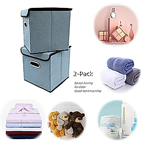 Zalaxt Foldable Cube Storage Bin with Lid, Set of 2, Collapsible Storage Basket with Lid,25 CM x 25 CM, Boho Basket, Nursery Storage Bin, Cube Storage Baskets for Home Bedroom Khaki