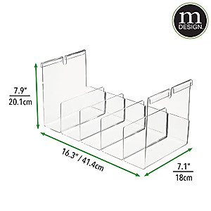 mDesign Plastic 5 Compartment Hanging Closet Storage Organizer Tray, Divided Sections for Holding Sunglasses, Wallets, Clutch Purses, Accessories, Hangs Below Shelving, Grypp Collection - Clear