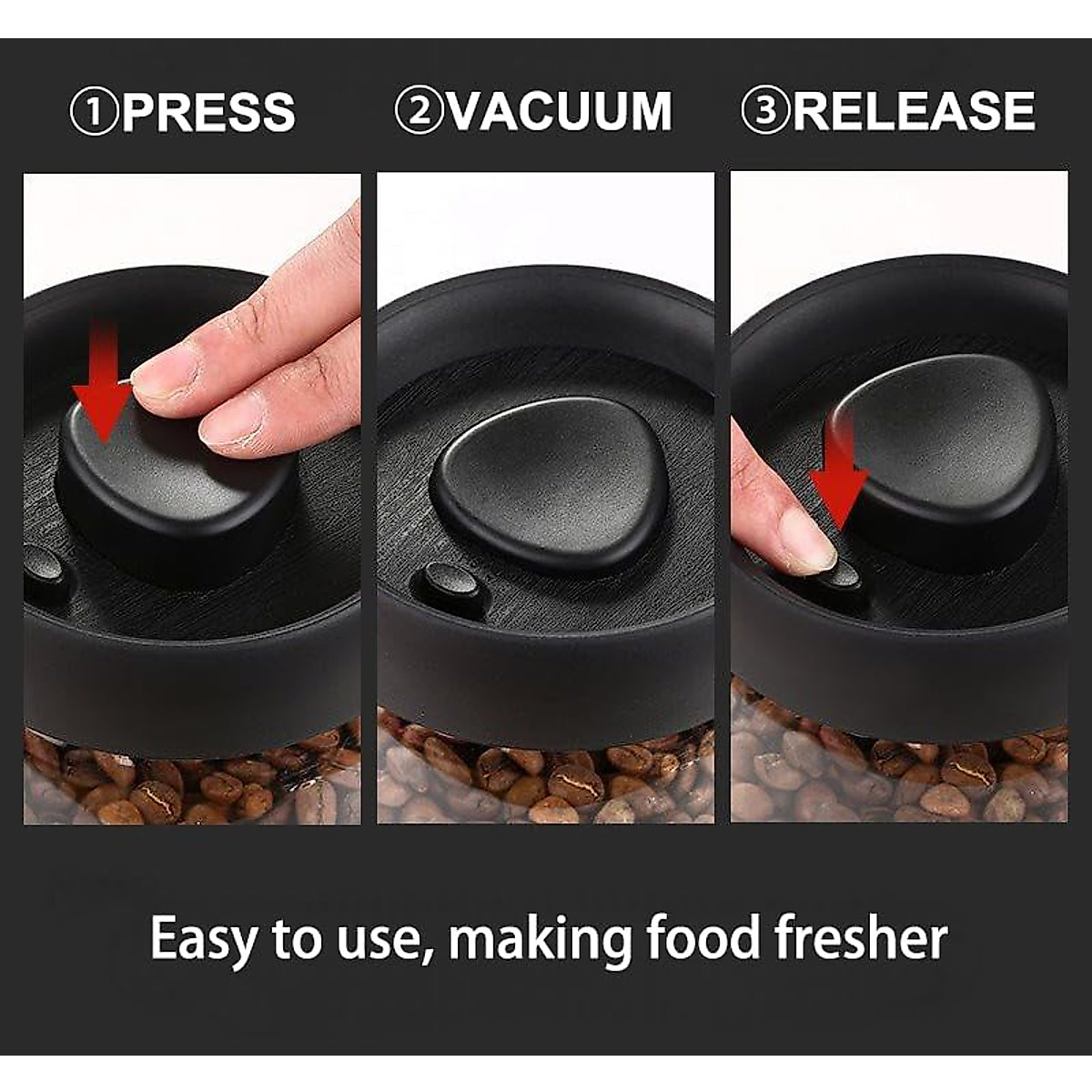 HelpyLife Vacuum Coffee Canister,Airtight Glass Jars Set for Kitchen Pantry,Coffee Bean Storage Container,Perfect for Ground Coffee,Loose Tea,Sugar(13floz×2+40floz×1)