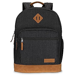 Wrangler Yellowstone Genuine Denim Sturdy Backpack for Travel Classic Logo Casual Daypack for Travel with Padded Laptop Notebook Sleeve (Black Denim)