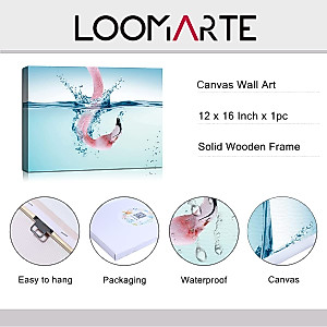 Purple Verbena Art Flamingo in Water Pictures Wall Art Pink Flamingos Animal Canvas Prints Artwork Painting for Home Living Room Bedroom Bathroom Walls Decorations,12x16 inches Picture Frame