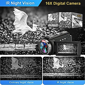 LKX 4K Video Camera Camcorder Ultra HD 48MP 60FPS WiFi Vlogging Camera for YouTube 16x Digital Zoom Night Vision Camera Camcorders with, Remote Control, Lens Hood, Handheld Stabilizer, Microphone
