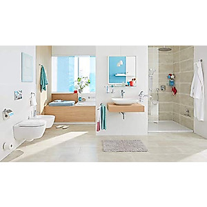 tesa SMOOZ Glass Bathroom Shelf - No Drill Shelf Made of Satined Glass and Chrome-Plated Metal - Stainless - Waterproof - Includes Removable Adhesive Solution, 121 mm x 600 mm x 50 mm