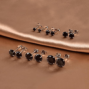SILBERTALE 925 Sterling Silver Black Cubic Zirconia 3mm-8mm CZ Stud Earrings Men Women