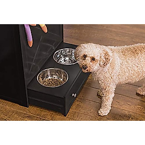 zoovilla Windsor Pet Feeders with storage - dog bowl stand, pet feeder station, Black 13.78?D x 24.02?W x 35.04?H