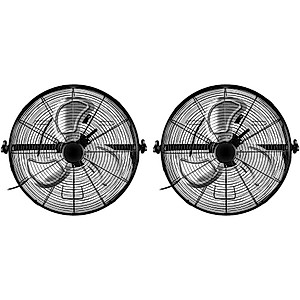 HealSmart 20 Inch High Velocity 3 Speed, Black Wall-Mount Fan, 2-Pack