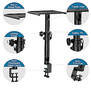 Vondynote Set of 2 Studio Monitor Stands Desktop Clamp Speaker Stands Bookshelf Speaker Stands with Cable Management