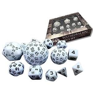 Grinning Gargoyle – 13x Deluxe Poly RPG Dice Set - Perfect for DND 5th Edition Pathfinder Starfinder Cyberpunk and Blades in The Dark – Includes a Giant 45mm 100 Sided Polyhedral Die or D100 (White)