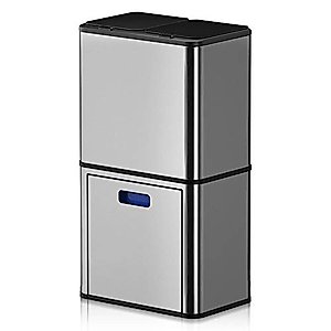 Rails Triple Stainless Steel Household Waste Bins 44L,12L+12L+20L,Indoor Bin Kitchen Soft Closure,Airtight