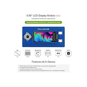 Waveshare 0.96inch LCD Display Module for Raspberry Pi Pico 65K RGB Colors 160×80 Pixels SPI Interface Embedded ST7735S Driver