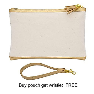 DEMOMENT Canvas Tassel Zipper Organizer Pouch With Removable Wrist Strap for Makeup and Cosmetic. Large purse and Coin Case and Pencil Case. Good For Travelling Working Study (2 pieces-Golden)