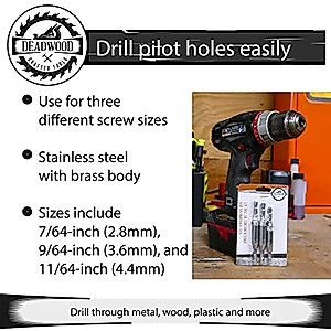 Deadwood Crafted Tools VIX Self Centering Drill Bit Set - 7/64, 9/64, and 11/64in Wood Drill Bits for Hinges and Shelves