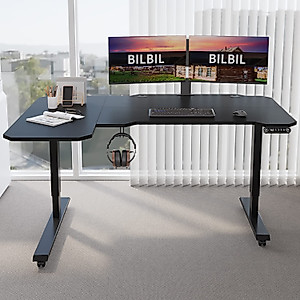bilbil L-Shaped Electric Height Adjustable Standing Desk 59 Inches, Stand Up Rising Table for Home Office with Splice Board, Black Frame and Top