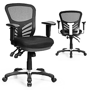 COSTWAY Mesh Office Chair, Mid Back Swivel Executive Task Chair with Height-Adjustable Armrests, Lumbar Support and Rocking Backrest, Ergonomic Breathable Computer Desk Chair for Home Office (Black)