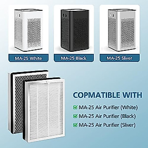 4 PACK MA-25 Replacement Filters Compatible with Medify MA-25 Air Purifier, 3-in-1 Pre-Filters, H13 True HEPA and Activated Carbon Filter for Wildfire Smoke, Pet Dander, Dust, Odors, Pollen