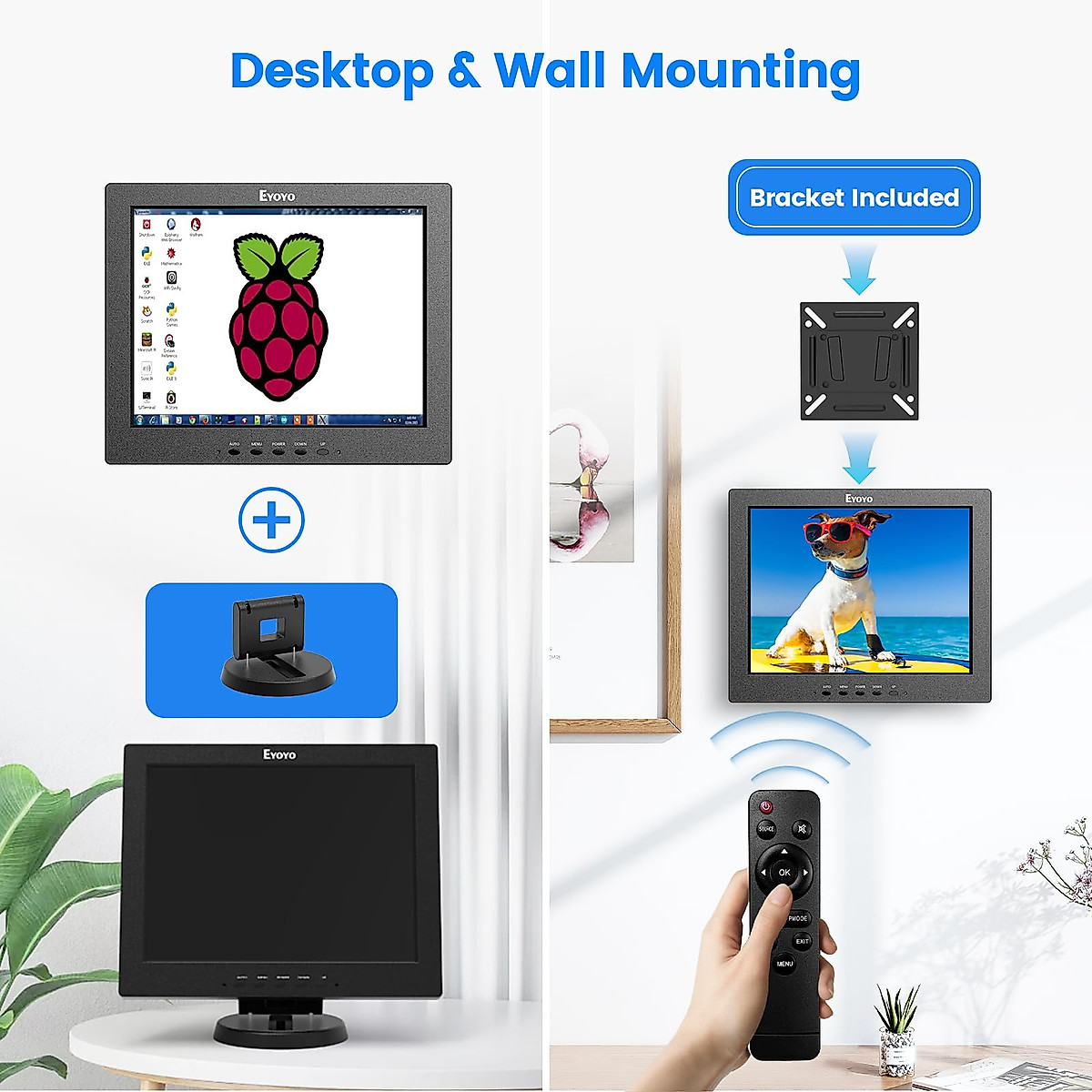 Eyoyo 12 Inch HDMI Monitor with BNC VGA AV HDMI Input 800x600 Portable 4:3 TFT LCD Mini HD Color Screen with Bulit-in Speaker