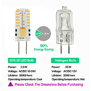 Lamsky G6.35 GY6.35 Bi-Pin Base LED Bulb 12V/24V 2.5 Watt Warm White 3000K Non-dimmable 30W Equivalent(4-Pack)