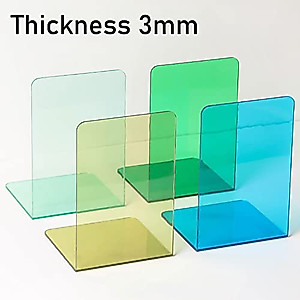 4pcs Colorful Book Ends for Shelves, Heavy Duty Book Ends and Desktop Organizer, Plastic Acrylic Bookends Pair Organizer Bookshelf Decorative Bedroom Library Office School Supplies Stationery Gift