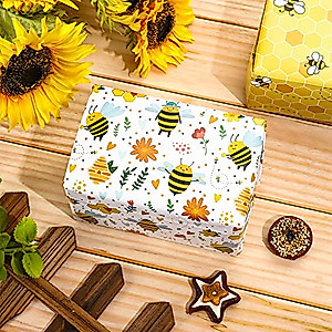 Whaline 12 Sheet Bee Wrapping Paper 4 Style Cute Bee Pattern Wrapping Paper Folded Buffalo Plaids Stripe Bee Art Paper 19.7 x 27.6in for Spring Summer Holiday Birthday Gift Wrap DIY Craft, Not Roll
