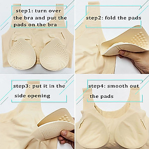 PRETTYWELL Bra Pads Inserts, 2 Pairs Latex Bras Inserts for Sports Bras, Bra Cups Inserts for Bikini Tops (beige, L.)