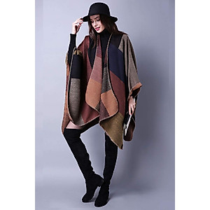 KirGiabo Women's Poncho Sweater Shawl Wraps Cape for Fall Winter,Khaki