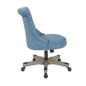 OSP Home Furnishings Hannah Tufted Office Chair with Adjustable Height and Grey Wood Base, Sky Fabric