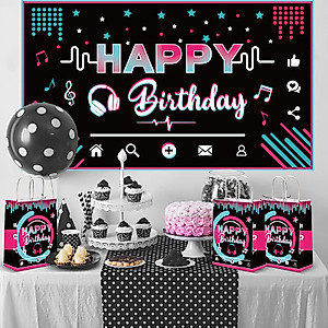 16 Pieces Music Party Kraft Paper Gift Bags, Happy Birthday Candy Goodie Treat Party Favor Bags with Handle for Social Media Theme Birthday Party Decorations Supplies