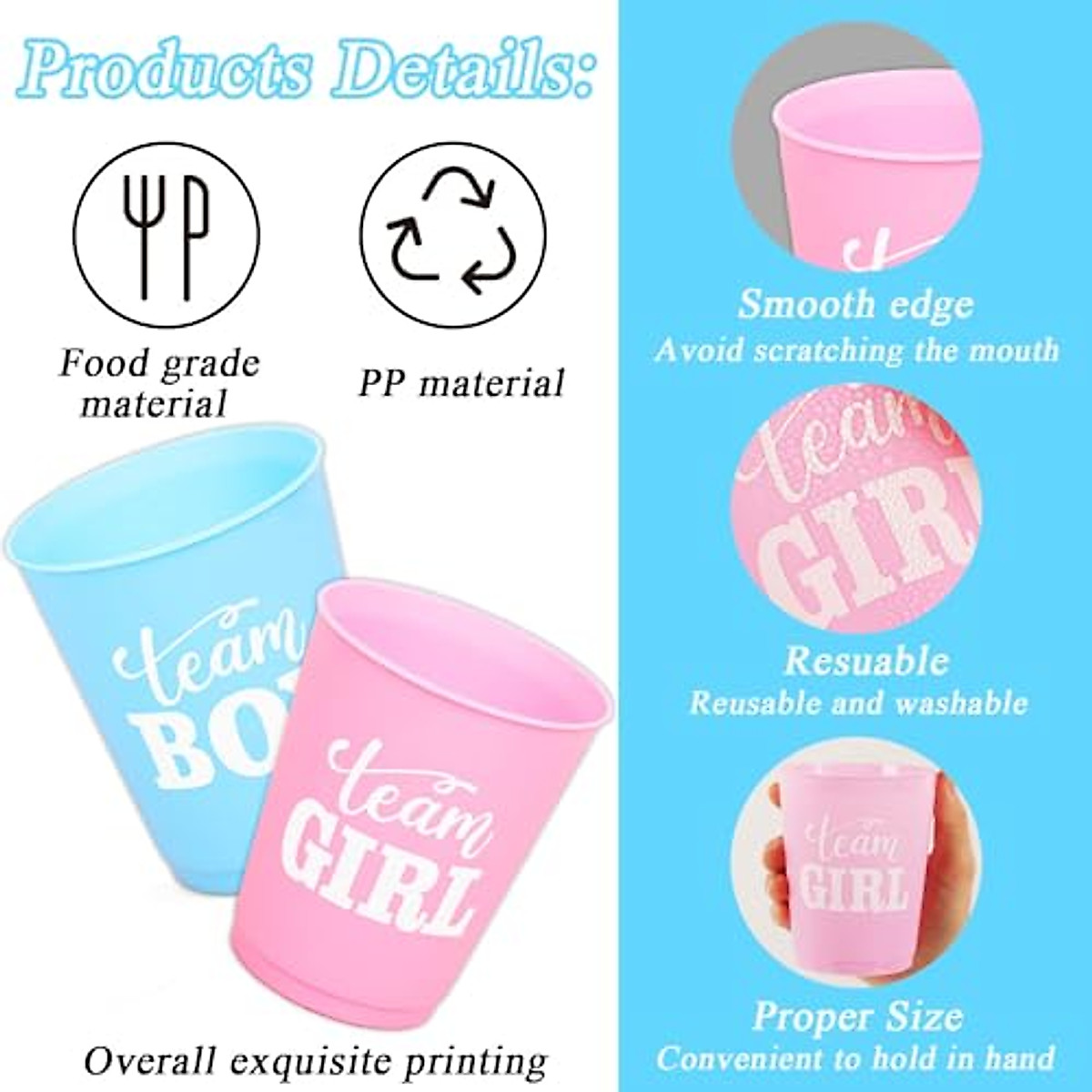 24 Pcs Gender Reveal Party Cups Reusable Gender Reveal Plastic Tumblers Team Boy Team Girl Plastic Drinking Cups 12oz Party Supplies Decorations for Gender Reveal Baby Shower Birthday Party Favors
