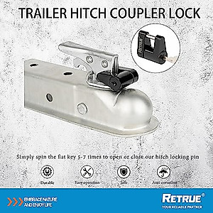 RETRUE Trailer Tongue Coupler Lock, Trailer Hitch Lock,Dia 1/4 Inch, 3/4 Inch Span for Tow Boat RV Truck Car's Coupler (1 Pack, Black)