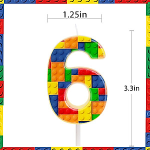 Building Blocks Birthday Cake Candle - Numeral Birthday Candles for Boys Girls, Building Block Candles Cake Topper Themed Party Cake Decorations (Number 6)
