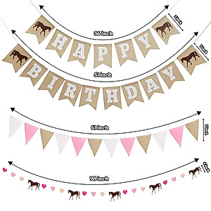 Horse Birthday Decorations – Happy Birthday Burlap Banner – Felt Horse Garland and Pennant Banner – Horse Party Supplies