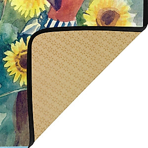 Kitchen Floor Mats Dachshunds Sunflowers Non-Slip Kitchen Mats Bath Rug Runner Doormats Carpet for Home Decor, 39x20 Inches