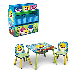 Baby Shark Kids Table and Chair Set with Storage (2 Chairs Included) Plus Design & Store 6 Bin Toy Storage Organizer - Ideal for Arts & Crafts, Homeschooling, Homework & More by Delta Children