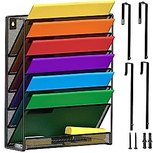 Delifox 7-Compartment Wall Mounted Hanging File Organizer Cubicle Wall File Holder Vertical Document Organizer for Office Home, Black