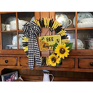 Eudora Mill Bee Happy 8x12 Metal Tin sign Vintage Bee Sunflower Happy Home Coffee Wall Decor Outdoor Farm Garden Rural Courtyard Wall Art Decor, Deco Mesh Wreath Supplies,Gift Gardeners, Teachers