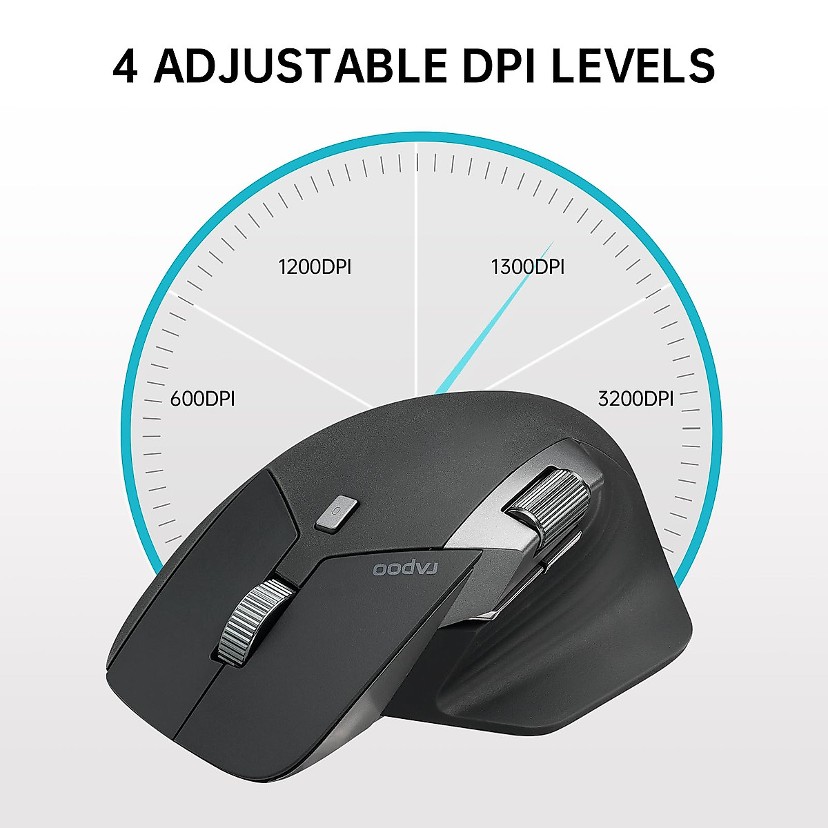 Rapoo MT760L Wireless Bluetooth Mouse, Ergonomic Design, 4 Adjustable DPI, 8 Programmable Buttons, 90 Days Battery Life, Matte Black