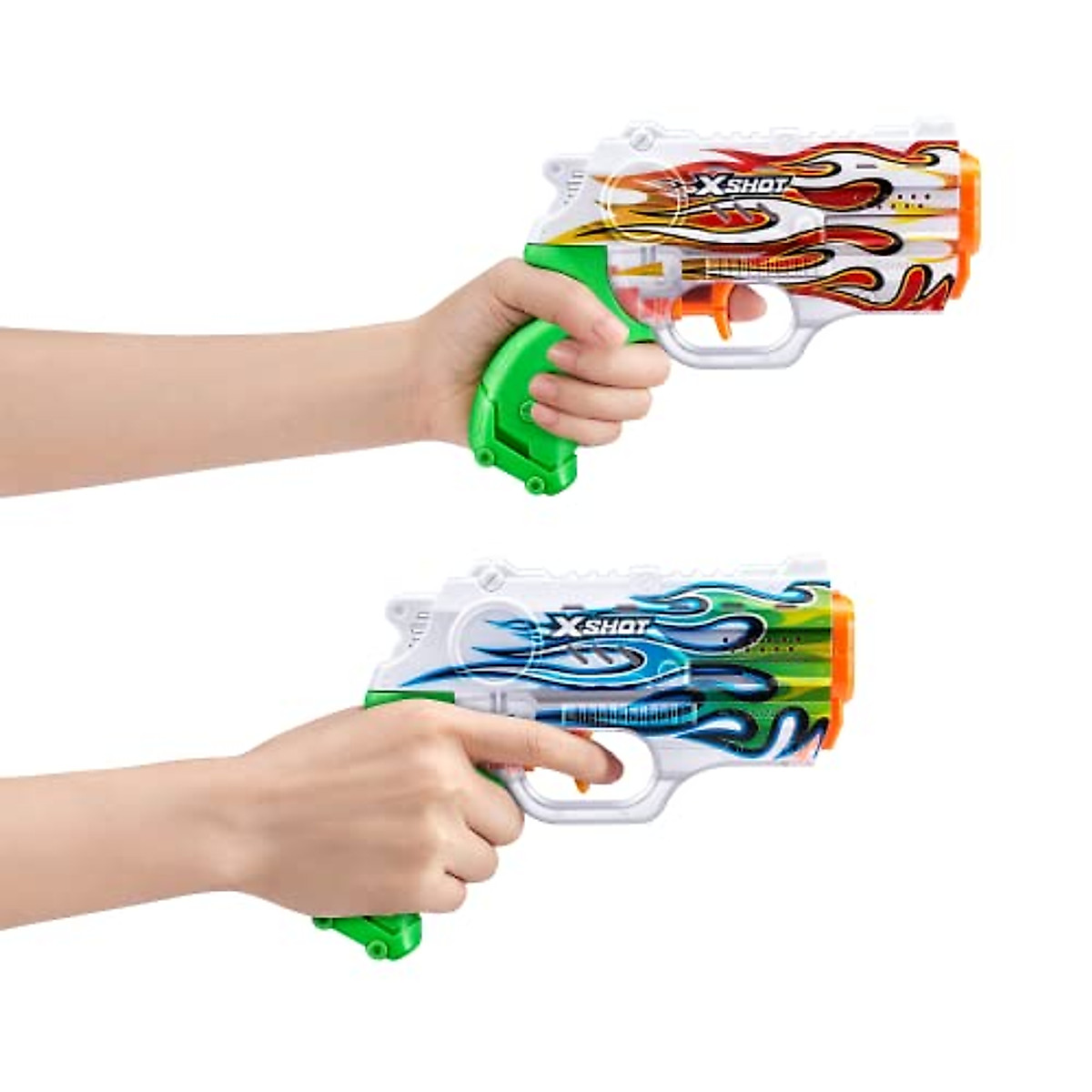 X-Shot Water Fast-Fill Skins Nano (4 Pack) by ZURU Refresh Watergun, XShot Water Toys, 4 Blasters Total, Fills with Water in just 1 Second! (Hydra, Waves, White Flame, Emerald Flame)