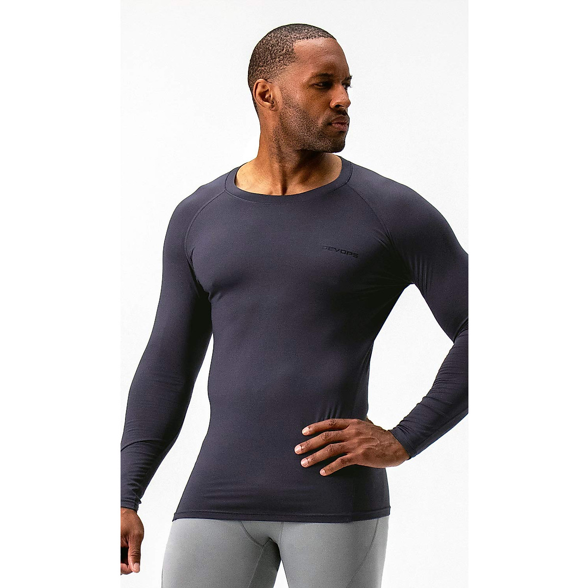 DEVOPS 2 Pack Men's Thermal Long Sleeve Compression Shirts (X-Large, Black/Charcoal)