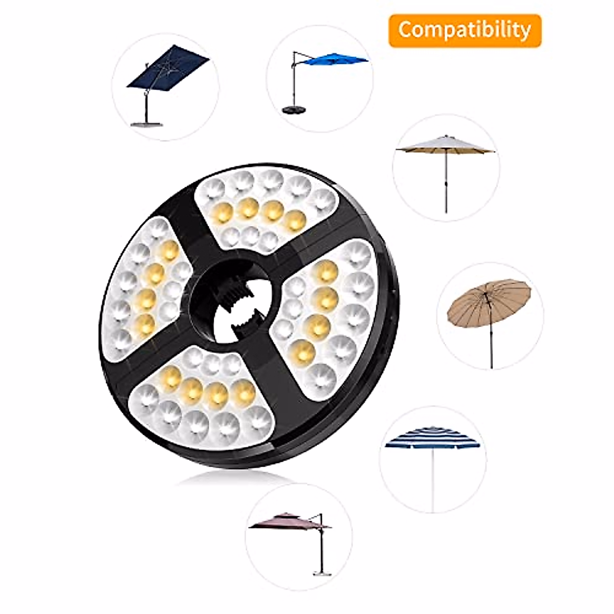 Patio Umbrella Light, Rechargeable Cordless Umbrella Lights 48 LED Lights 450 Lumens 3 Modes Umbrella Pole Light, 72 Hours Working Time Outdoor Patio Lights for Patio Umbrellas Camping Tent