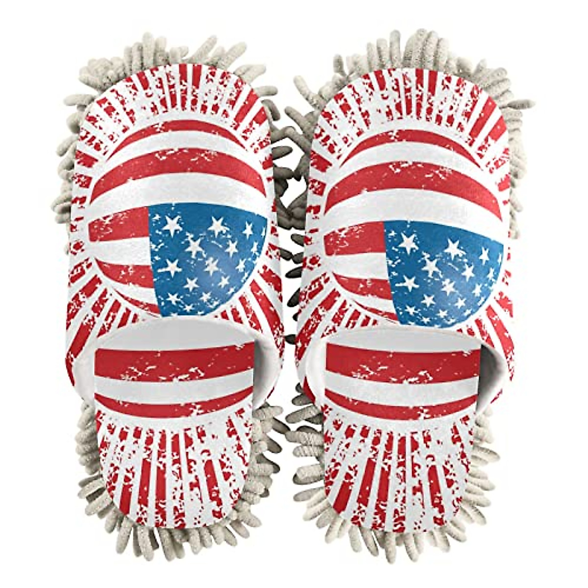Kigai Microfiber Cleaning Slippers American Flag Stripe Washable Mop Shoes Slipper for Men/Women House Floor Dust Cleaner, Size L