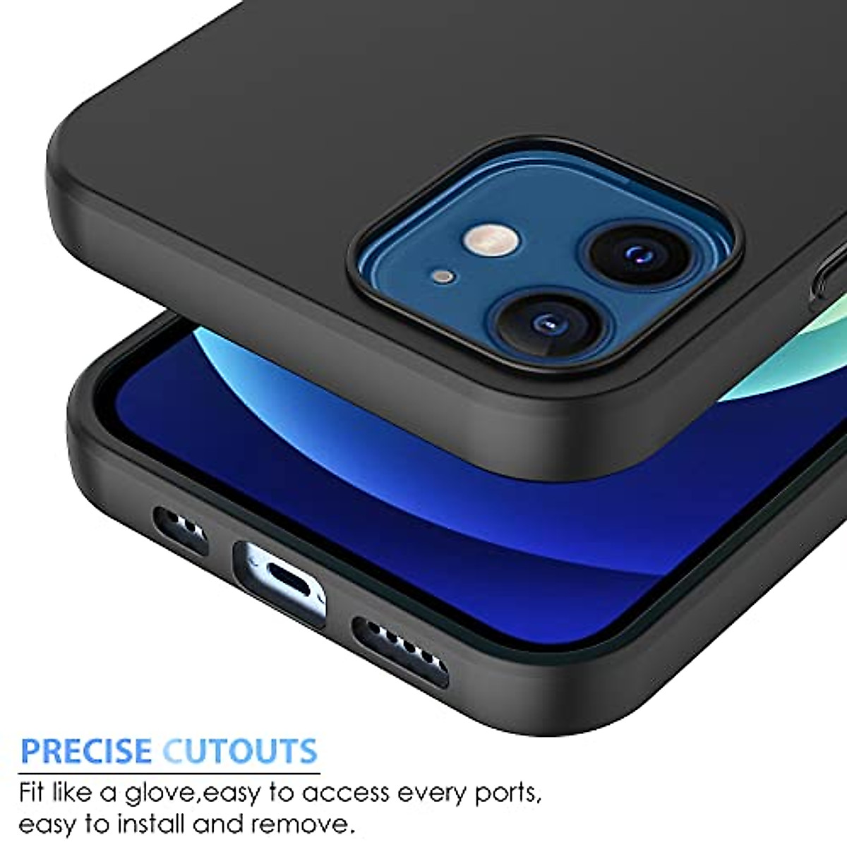 Puxicu Case for iPhone 12 & 12 Pro, Slim Design Matte Soft TPU Protective Cover - 6.1 Inch - Black
