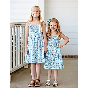 Arshiner Girls Summer Dresses Casual Floral Button Swing Midi Dress Light Blue Floral Litter Girls