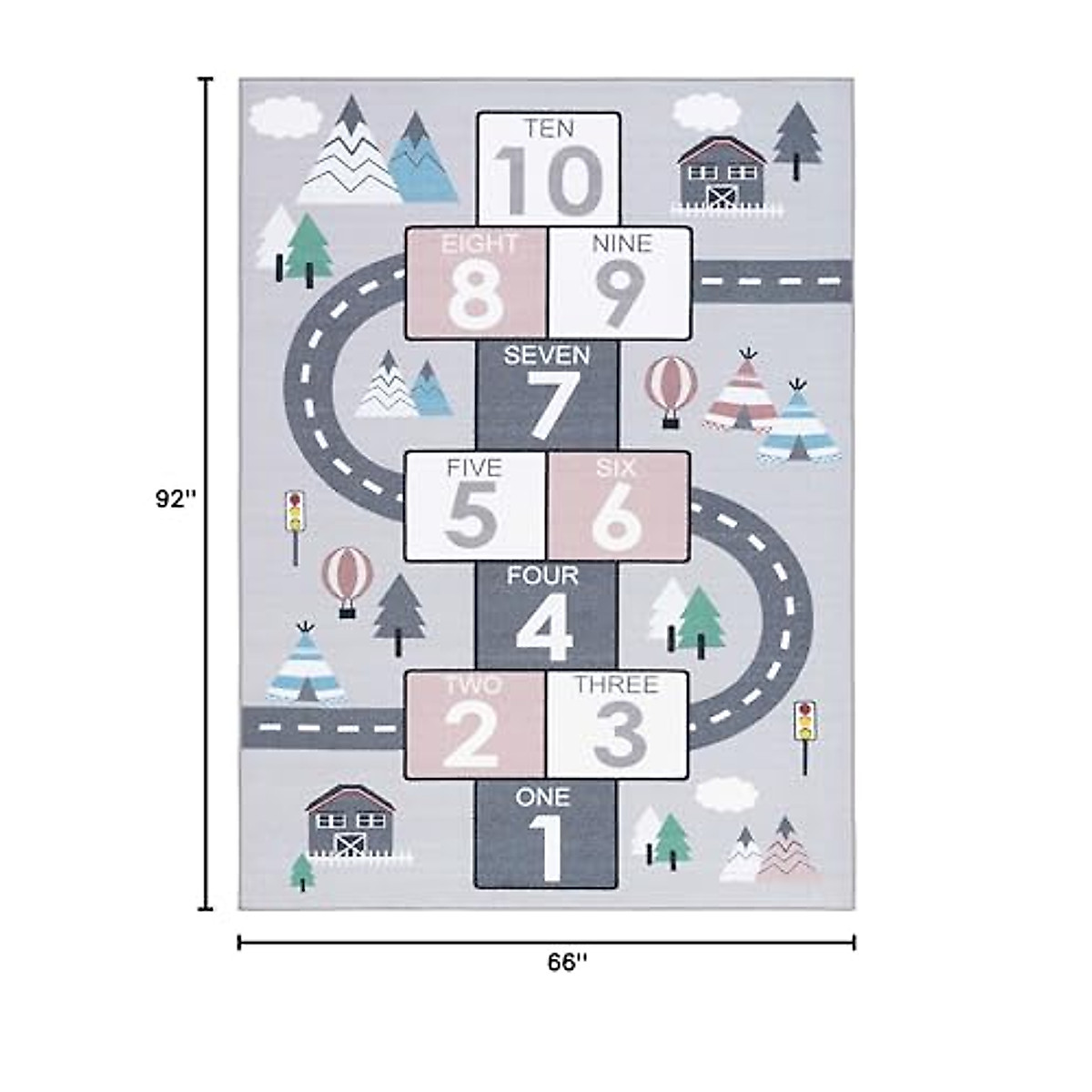 SAFAVIEH Kids Playhouse Collection Area Rug - 5'5" x 7'7", Grey & Pink, Hopscotch, Non-Shedding & Easy Care, Machine Washable Ideal for High Traffic Areas in Playroom, Nursery, Bedroom (KPH226A)