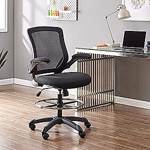 Modway Veer Reception Desk Flip-Up Arm Drafting Chair in Black