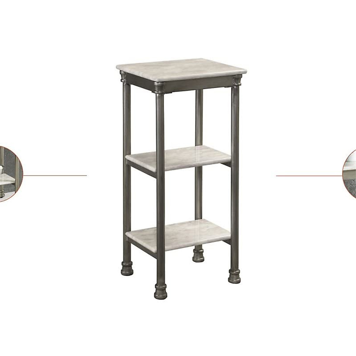 Home Styles The Orleans Three Tier Tower with Marble Laminate Shelves, Sturdy Powder-Coated Steel Frame