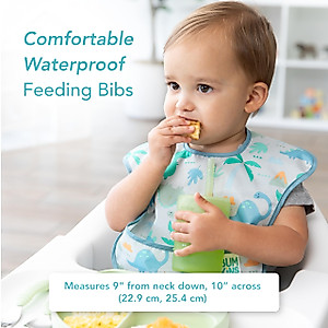 Bumkins Bibs for Girl or Boy, SuperBib Baby and Toddler for 6-24 Months, Essential Must Have for Eating, Feeding, Baby Led Weaning Supplies, Mess Saving, 3-pk Hangry, Dinosaurs, and Blue Tropic
